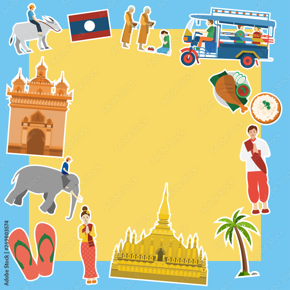 Laos travel landmarks. Flat design style. Illustration of Wat Phra That ...