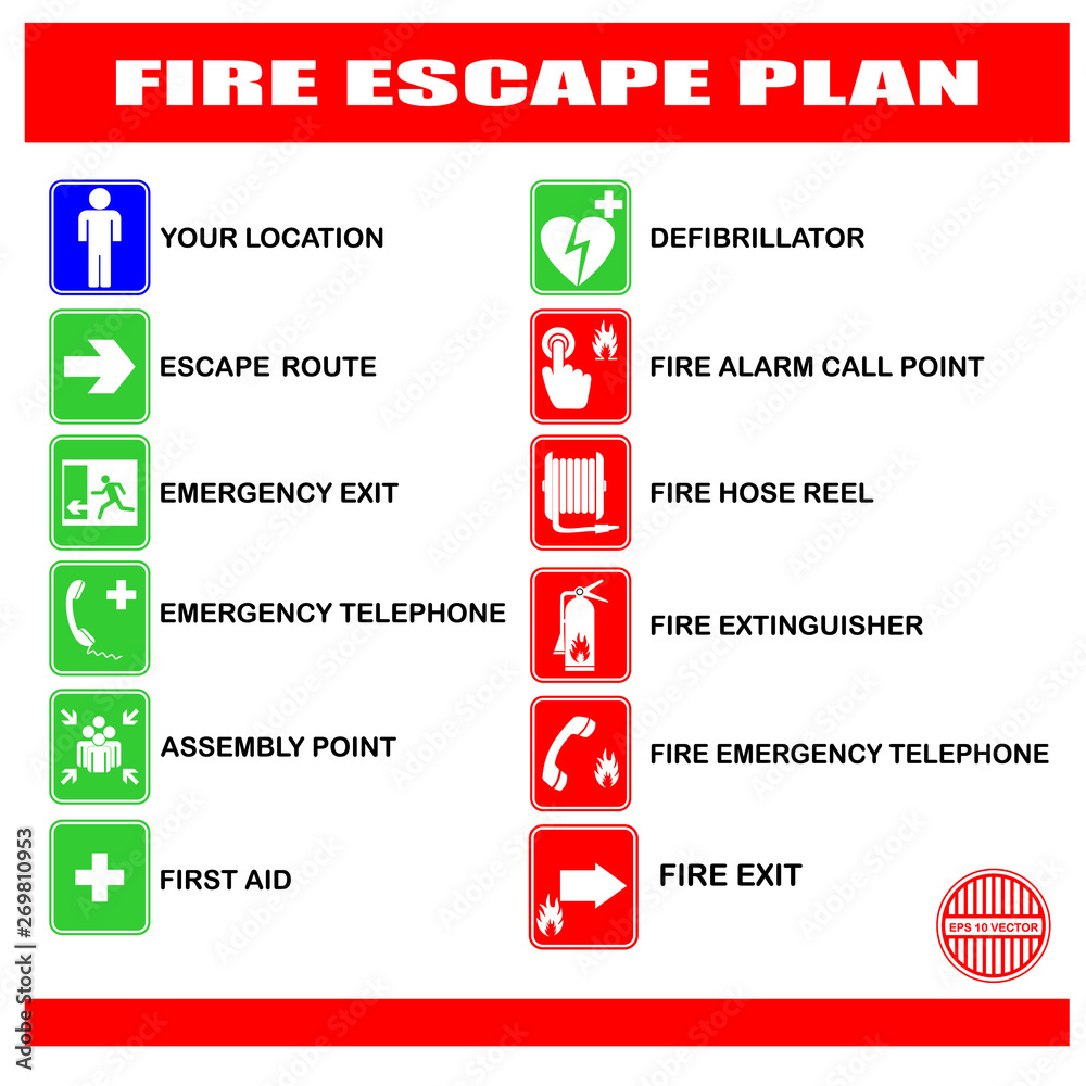fire escape plan, sign Stock Vector | Adobe Stock