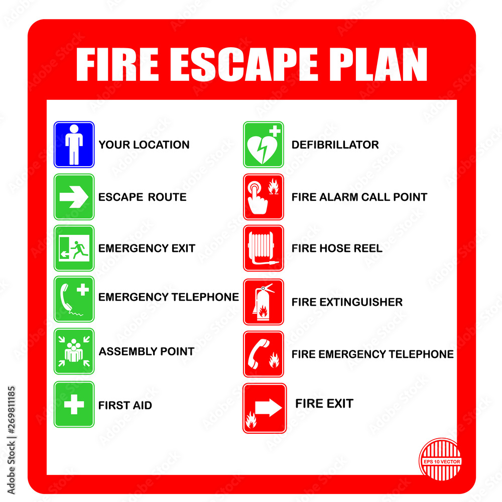 fire escape plan, sign Stock Vector | Adobe Stock