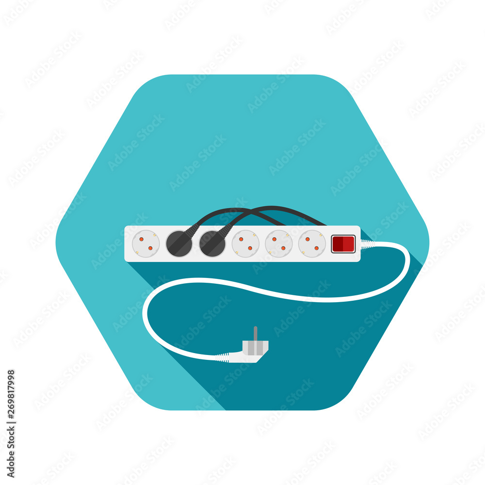 Hexagon icon of modern six socket electric extension cord type F with ...