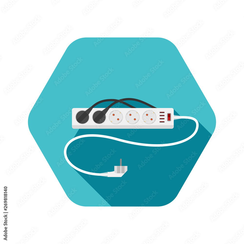 Icon of modern five socket electrical extension cord type F with red ...