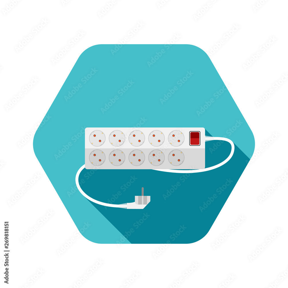 Hexagon icon of modern ten socket electrical extension cord type F with ...