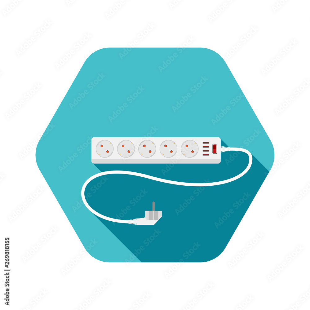 Hexagon icon of modern five socket electrical extension cord type F ...