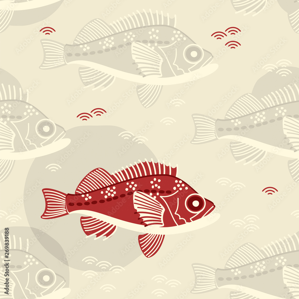 seamless vector modern pattern design with hand drawn perch fish ...