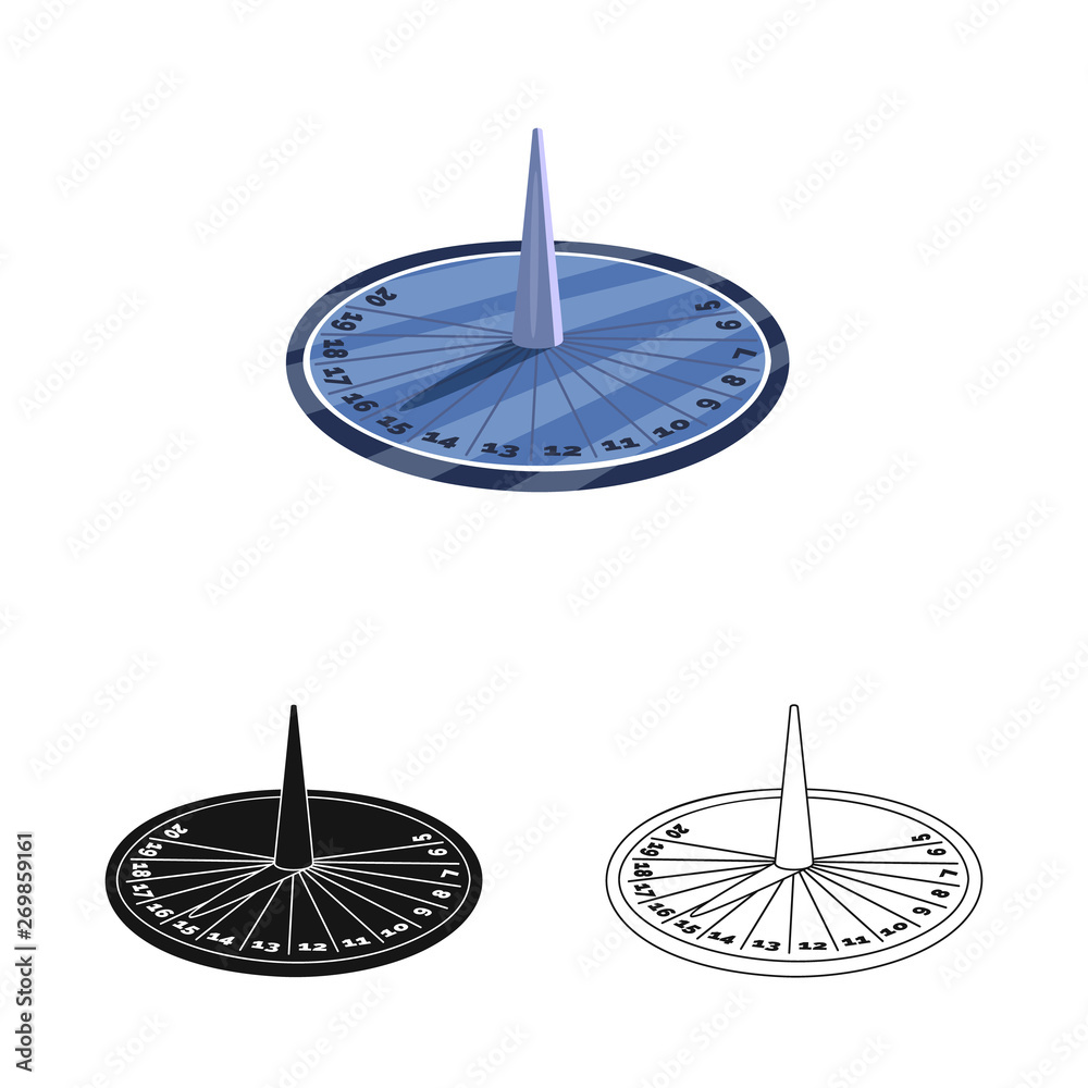 Isolated object of sundial and clock symbol. Set of sundial and time ...