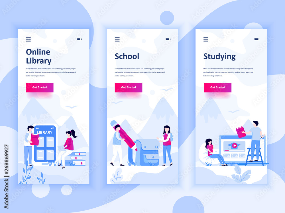 Set of onboarding screens user interface kit for Education, School ...