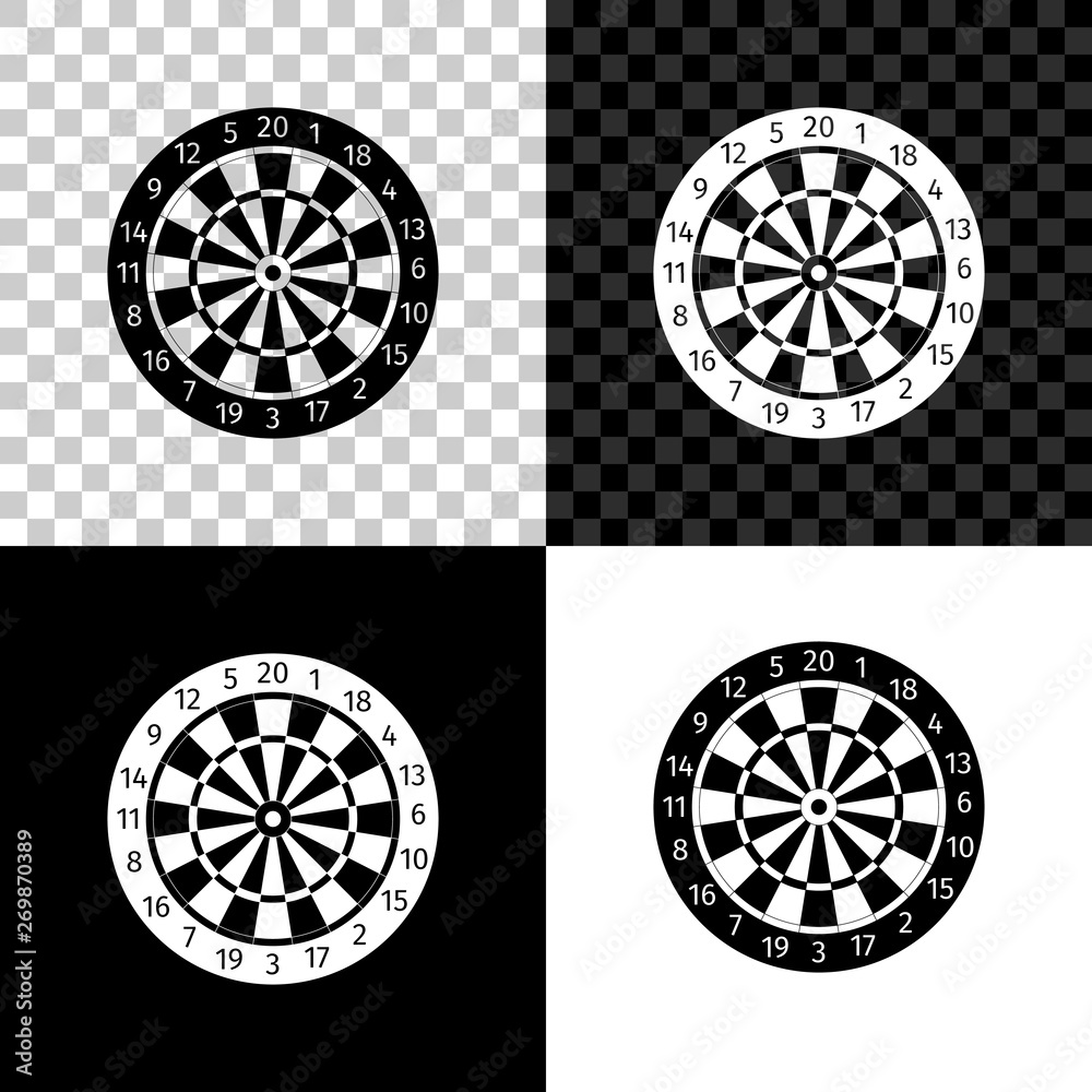 Classic darts board with twenty black and white sectors icon isolated ...