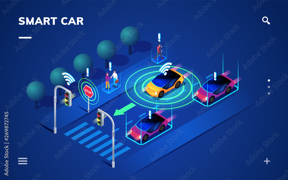 Driverless or self driving car at road. Futuristic autonomous vehicle ...