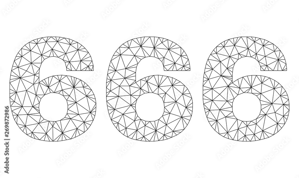 Mesh vector 666 text. Abstract lines and circle dots form 666 black ...