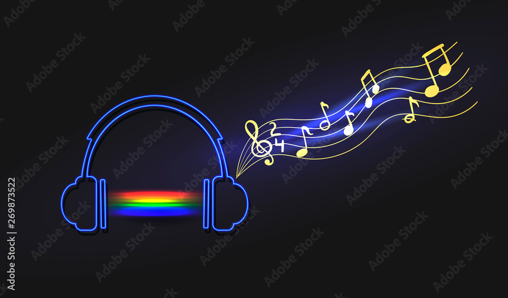 Neon Rainbow Music Notes