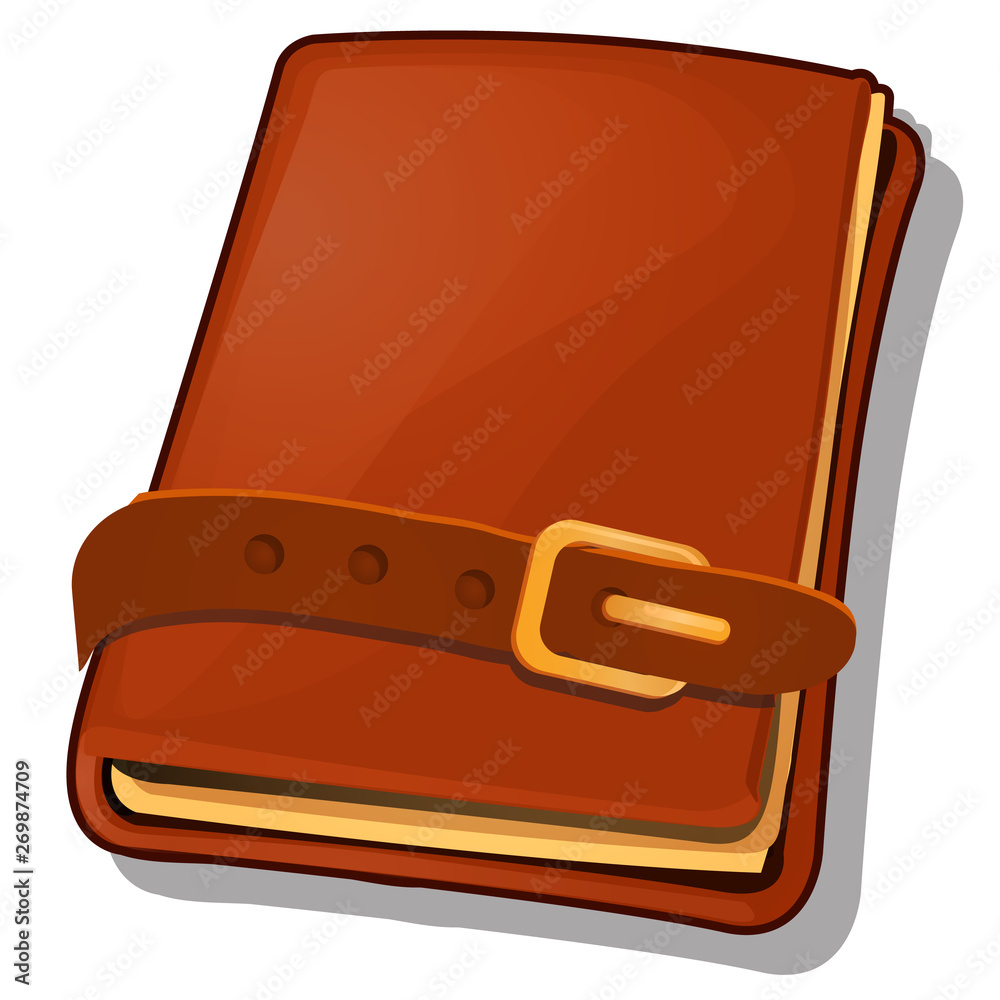 Old book with leathern brown cover and strap with copper buckle ...