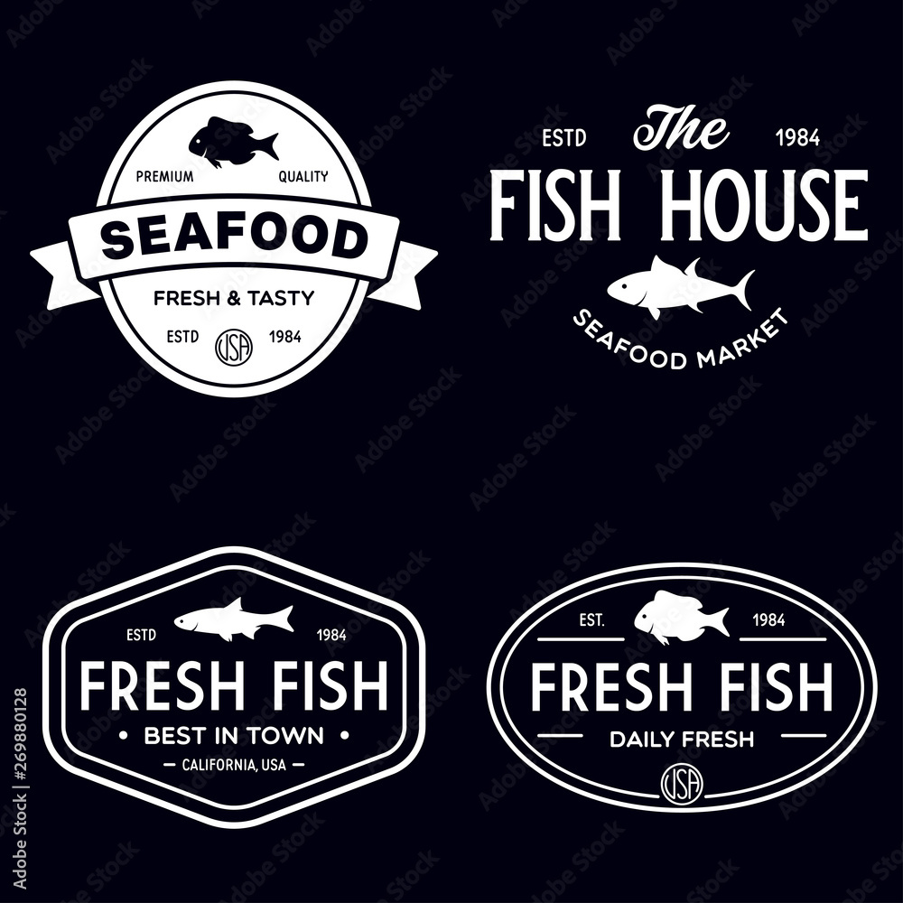 Vector set of fresh fish labels, logo, badges and design elements ...