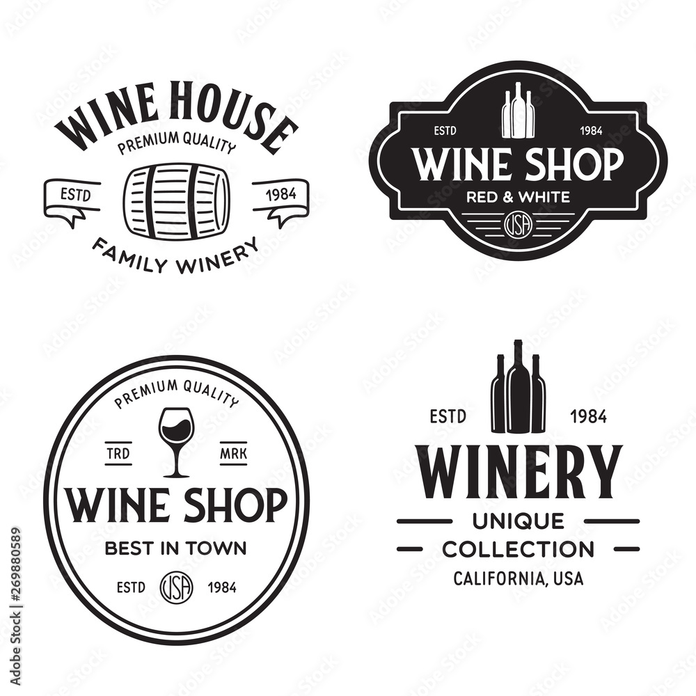 Wine, winery logo or icon, emblem. Label for menu design restaurant or ...