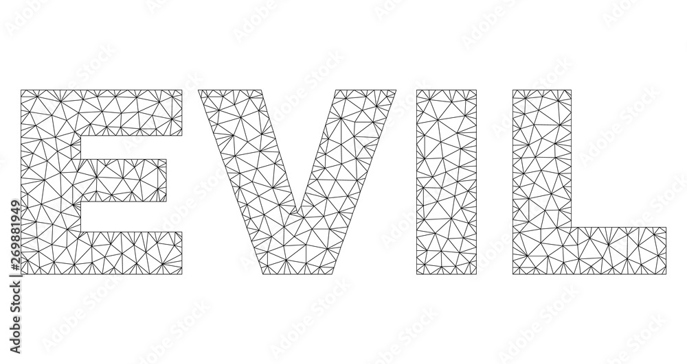 Mesh vector EVIL text. Abstract lines and dots form EVIL black carcass ...