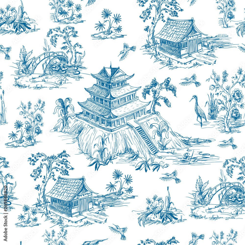 Seamless pattern in chinoiserie style for fabric or interior design ...