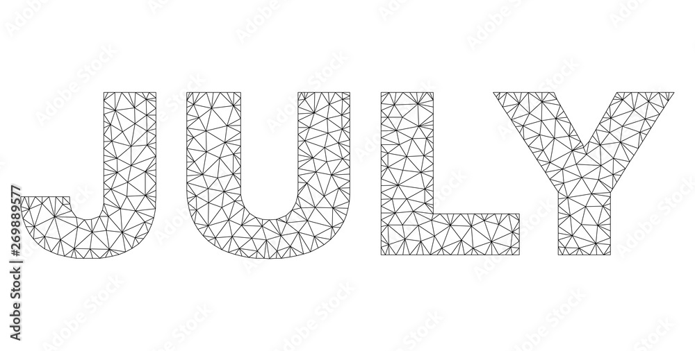 Mesh vector JULY text. Abstract lines and small circles are organized ...