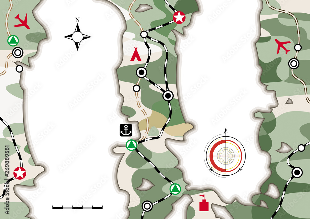 Military Navigation Map. Cartographic infographic booklet with ...