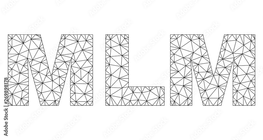 Mesh vector MLM text. Abstract lines and small circles form MLM black ...
