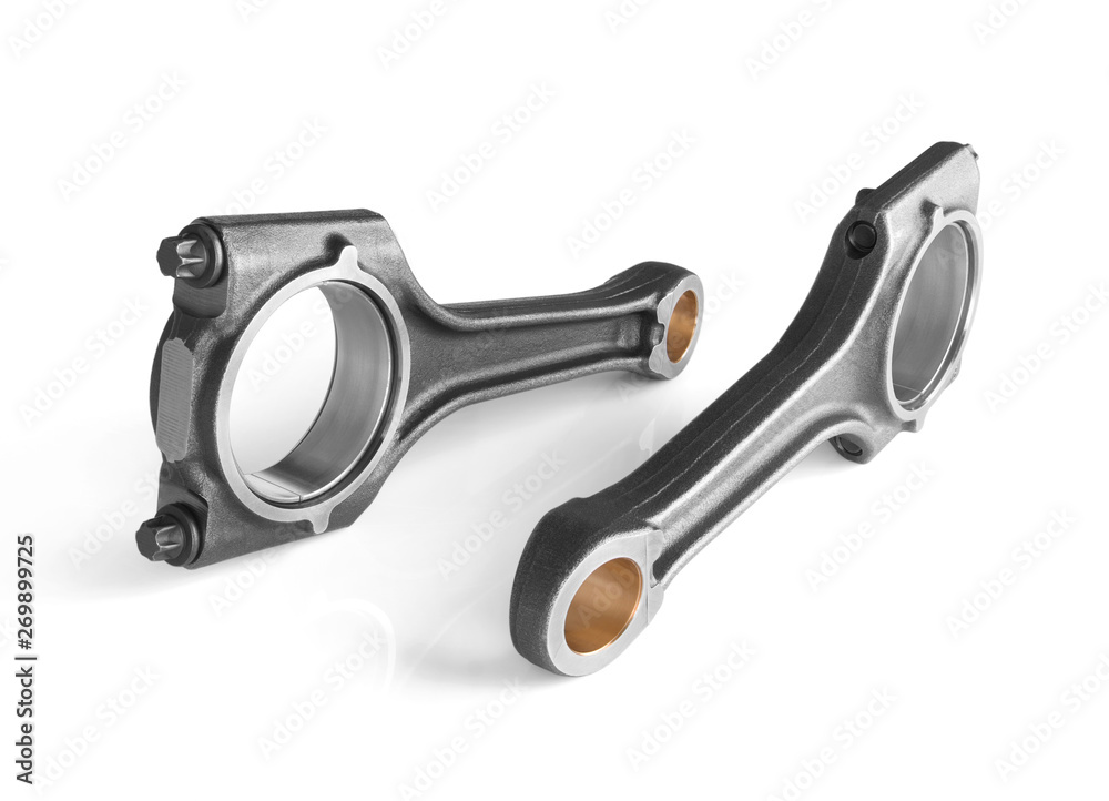 Connecting rod from a car engine isolated on white Stock Photo | Adobe ...