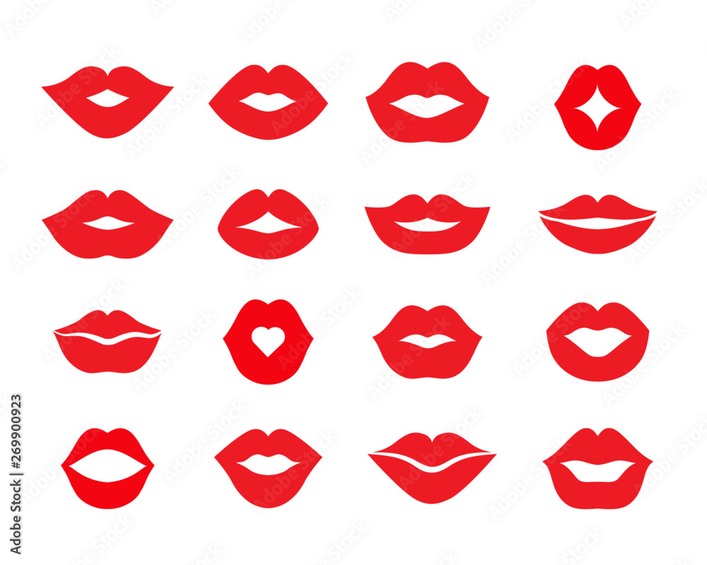 Set of lips different shapes red color. Flat Vector Illustration Stock ...