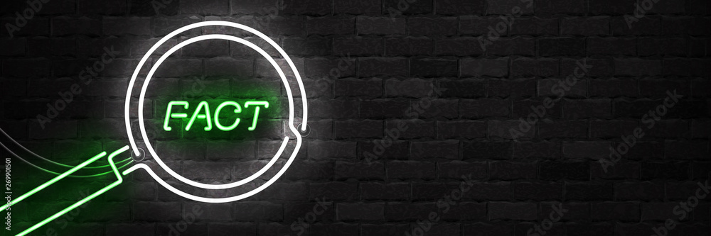 Vector realistic isolated neon sign of Fact logo with magnifying glass ...