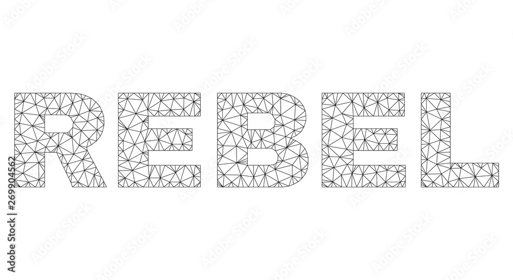Mesh vector REBEL text. Abstract lines and circle dots form REBEL black ...