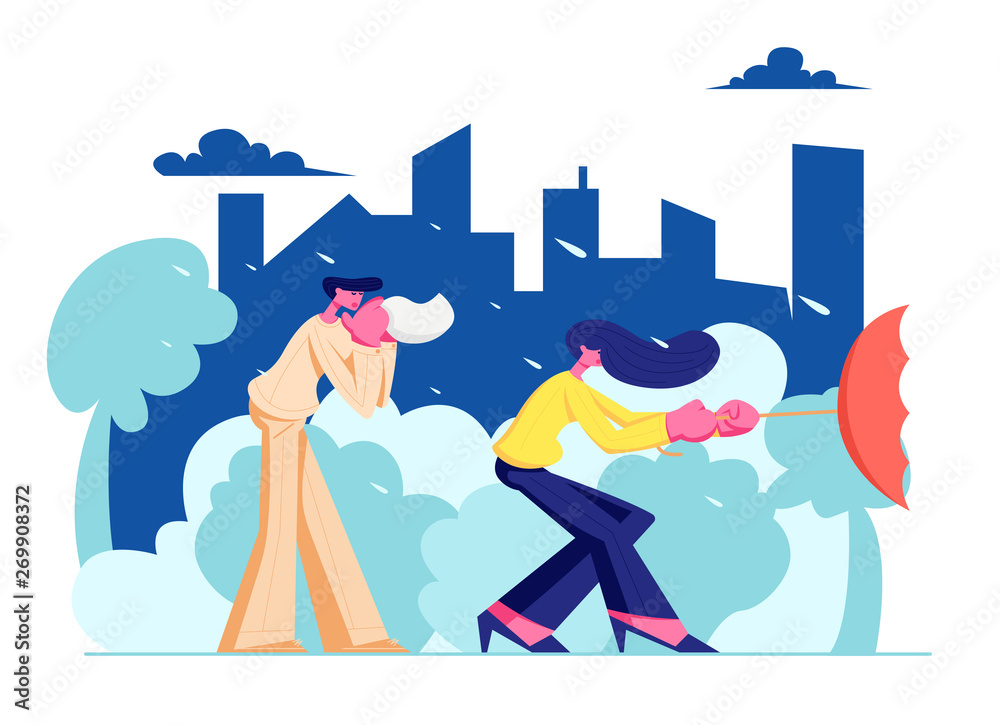 Strong Wind Blowing People