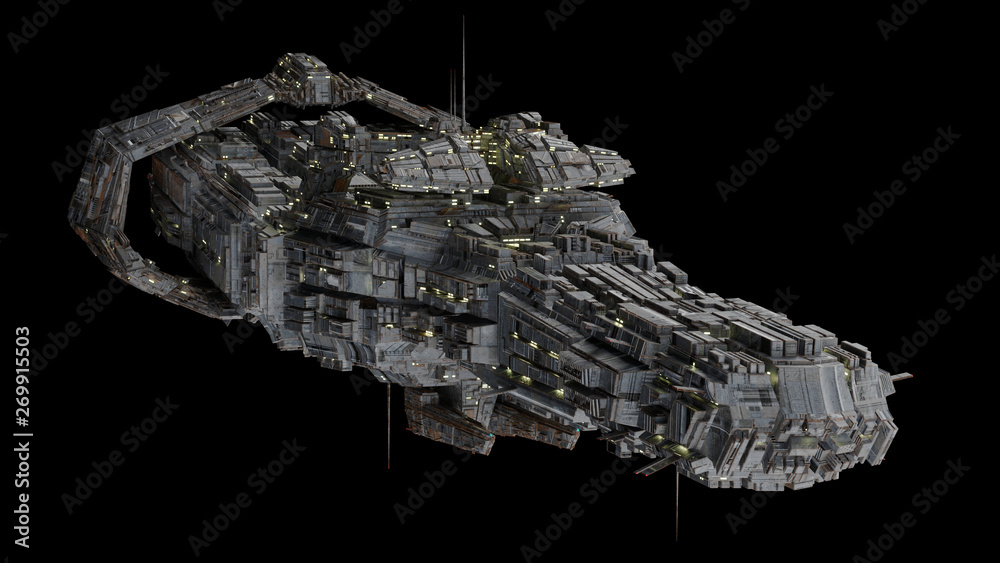 Battleship Spaceship - Front quarter view. Stock Illustration | Adobe Stock