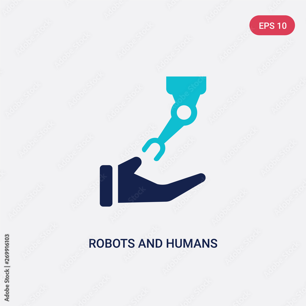 two color robots and humans vector icon from artificial intellegence ...