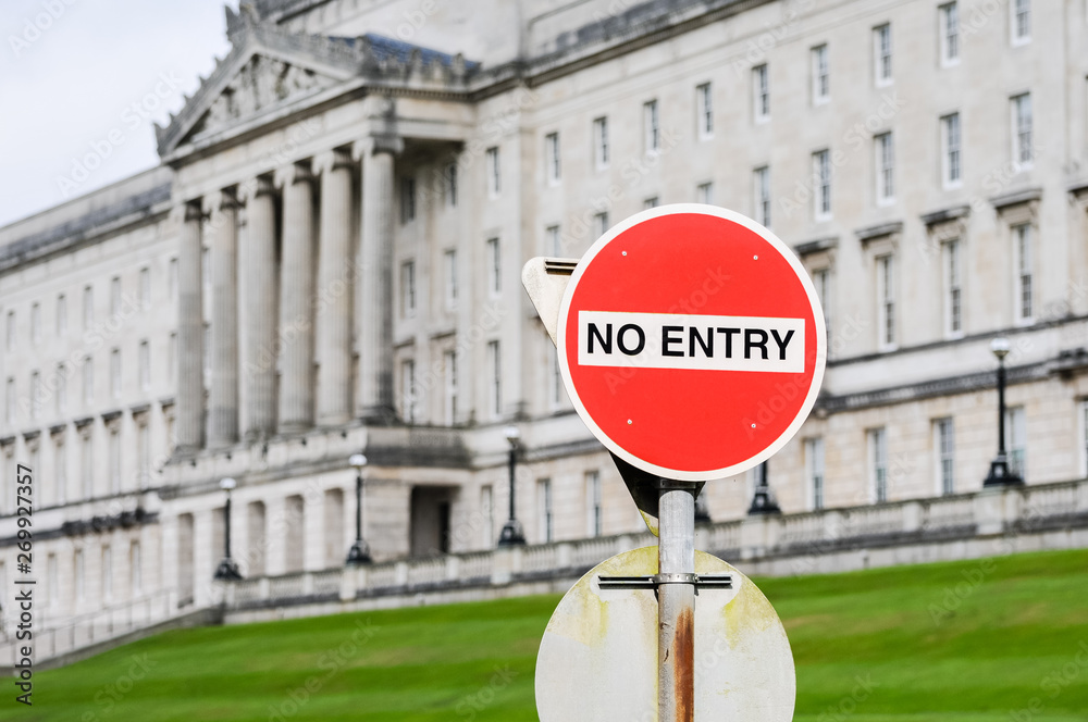 No Entry traffic road sign outside Parliament Buildings, Stormont ...