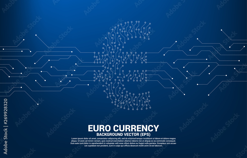 Vector euro currency money icon from circuit board style dot connect ...