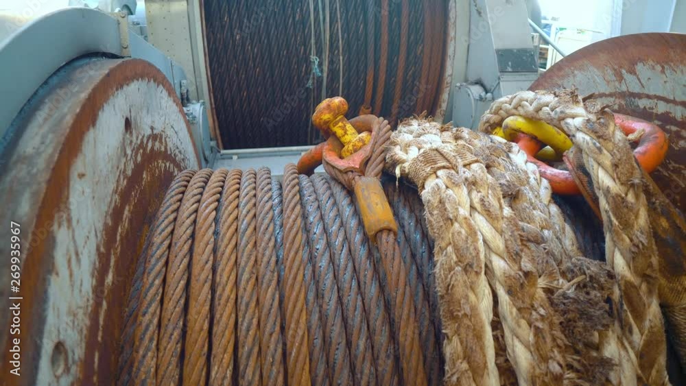 Anchor-handling Tug Supply vessel. View of AHT winch for static tow ...