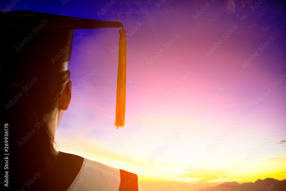 rear view silhouette of Student Graduation watching the sunrise Stock ...