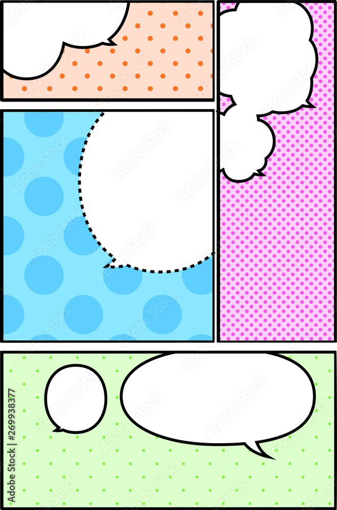 Illustration of a pop color cartoon frame with dot pattern with Comic ...