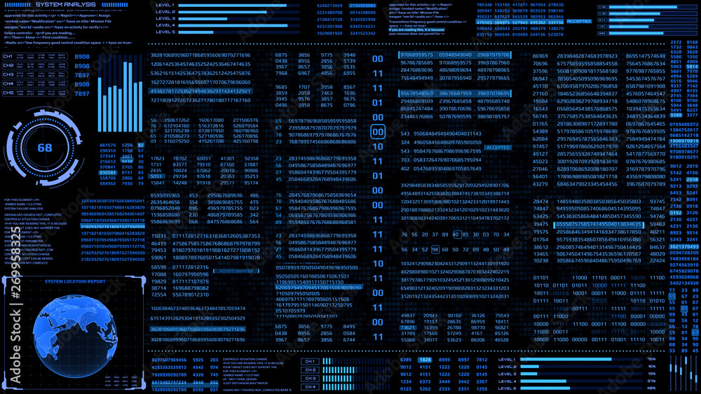 HUD Futuristic Digital Encoder Decoder Data Number Selection Code Background. Virtual Reality ...