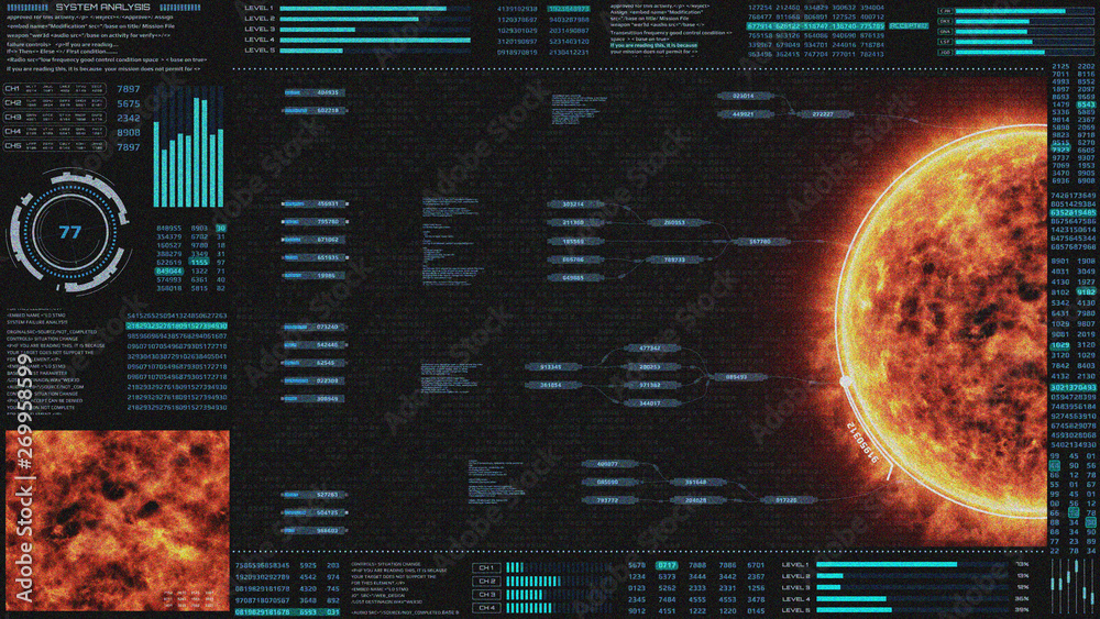 UI Futuristic Brilliant Sun With Power Transmission Report Digital Data ...