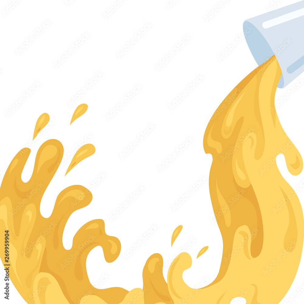 Flat illustration of pouring juice from a cup. Nectar flow. Streams and ...