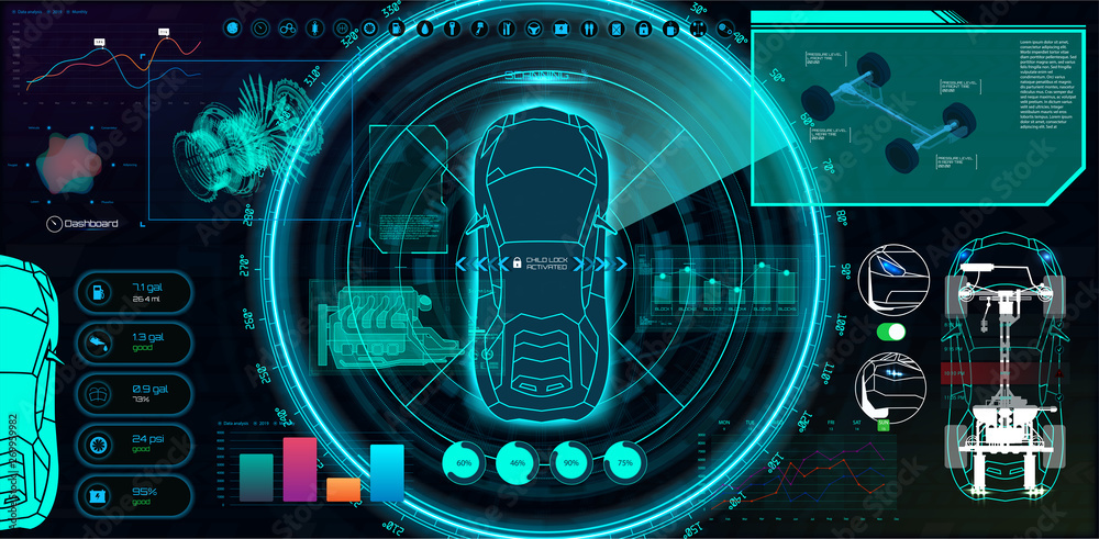 Digital automobile scanning. Futuristic user interface ( HUD, UI, GUI ...