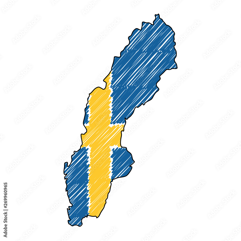 Sweden map hand drawn sketch. Vector concept illustration flag ...