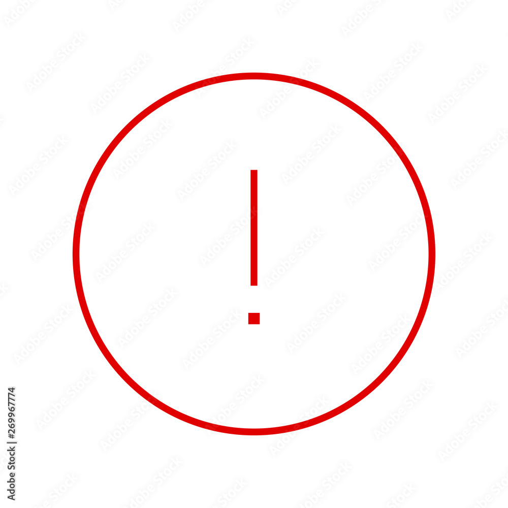 Round red thin line exclamation point icon, button, attention symbol ...