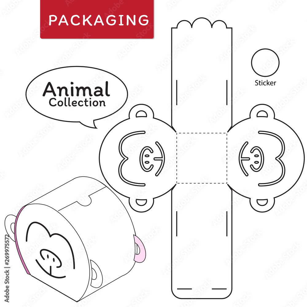 Animal collection vector Illustration of Box.Package Template. Isolated ...