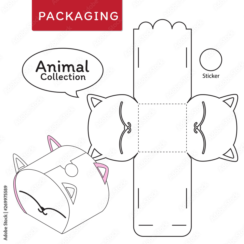 Animal collection vector Illustration of Box.Package Template. Isolated ...