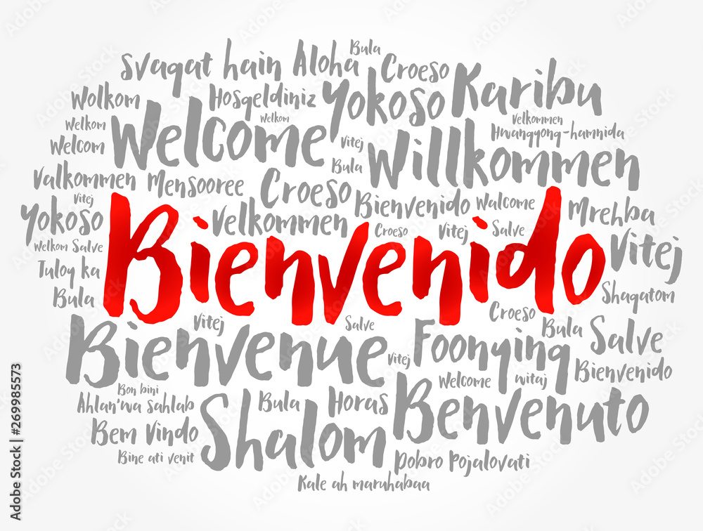 Bienvenido (Welcome in Spanish) word cloud in different languages ...
