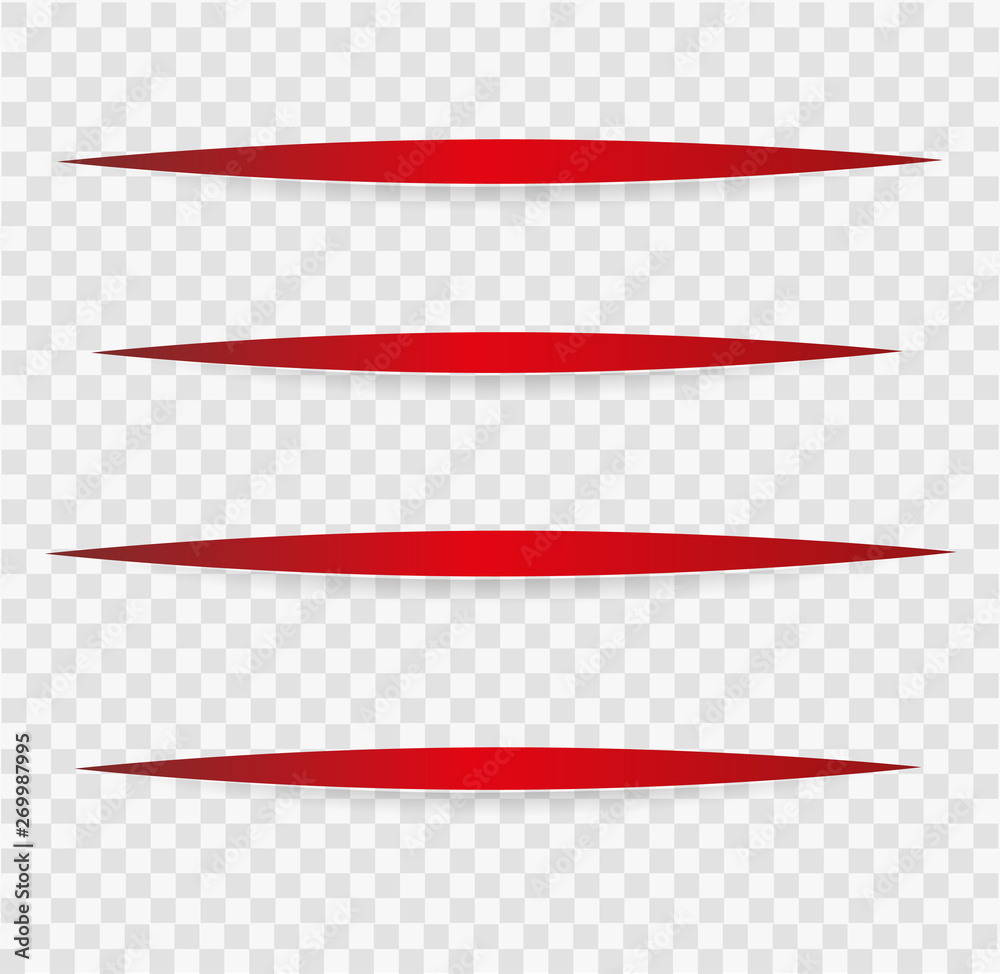 Vector realistic red Cuts in paper sheet with a shadow on transparent ...