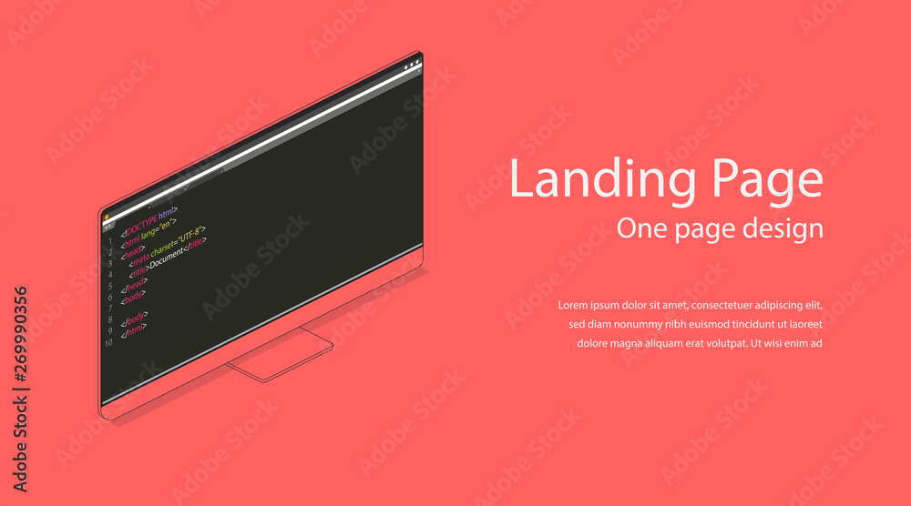 Web one landing page design template. Flat isometric modern monitor ...