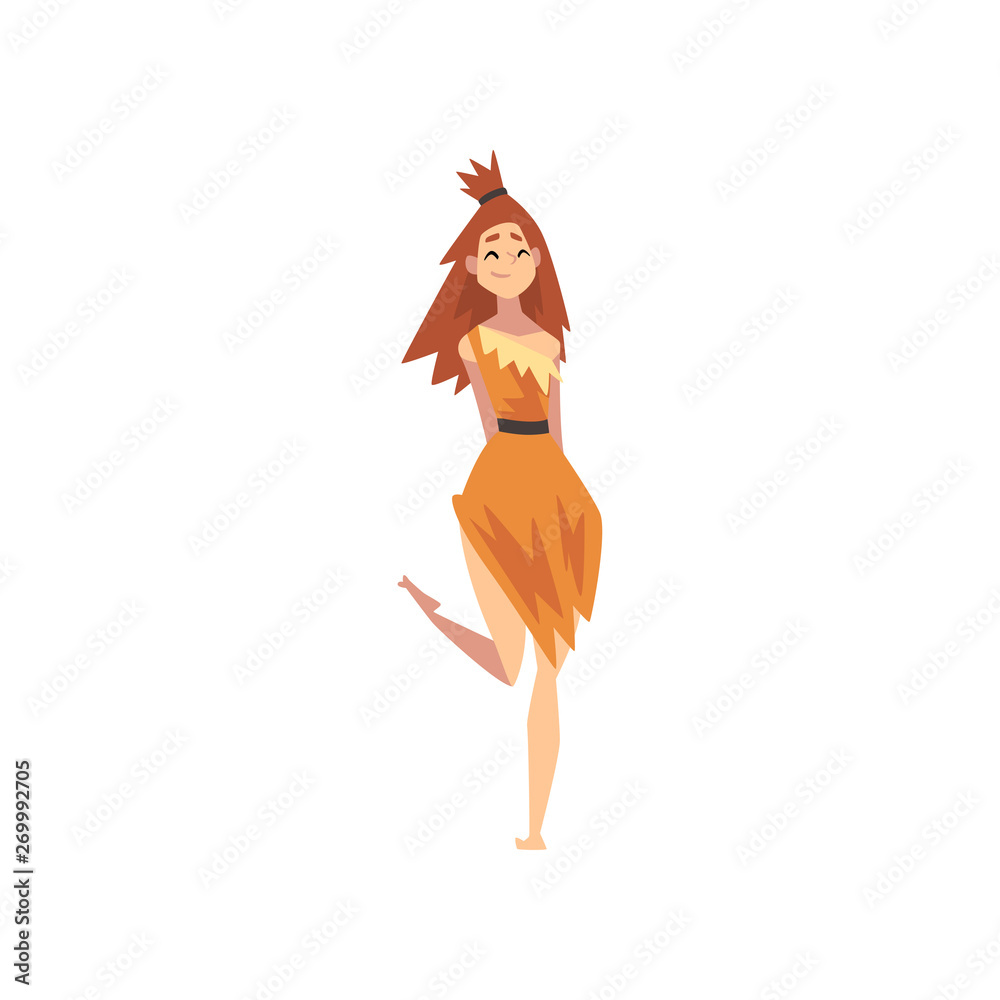 Prehistoric Girl, Primitive Stone Age Cavewoman Cartoon Character ...
