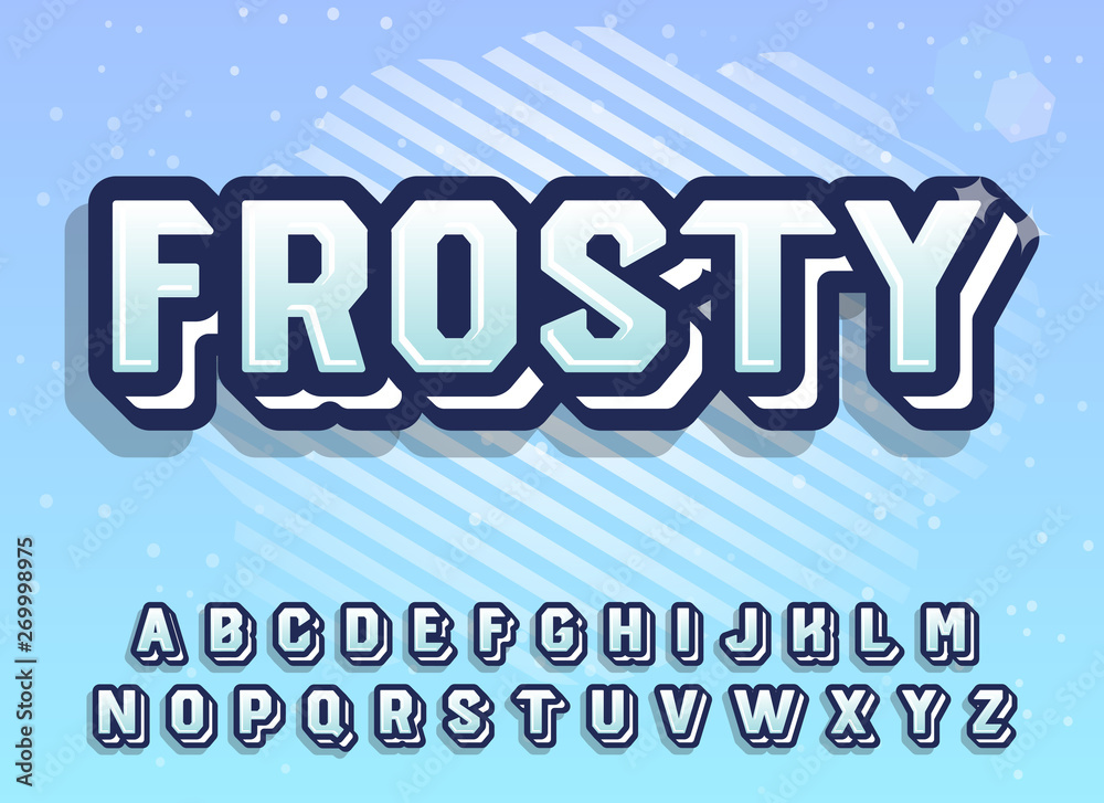 Frosty. 3D font with shadow effect. Vector illustration, winter effects ...