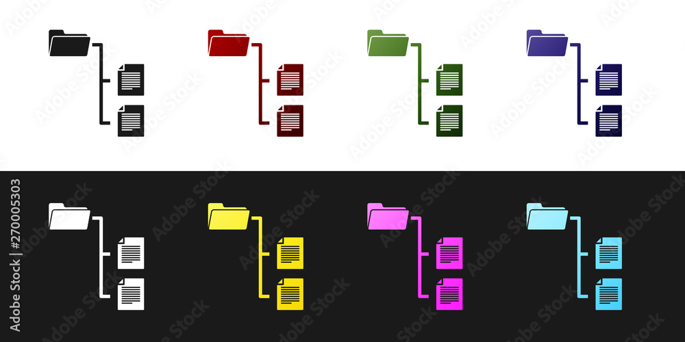 Set Folder tree icon isolated on black and white background. Computer ...