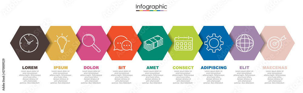 Vector infographic template with nine steps or options. Illustration ...