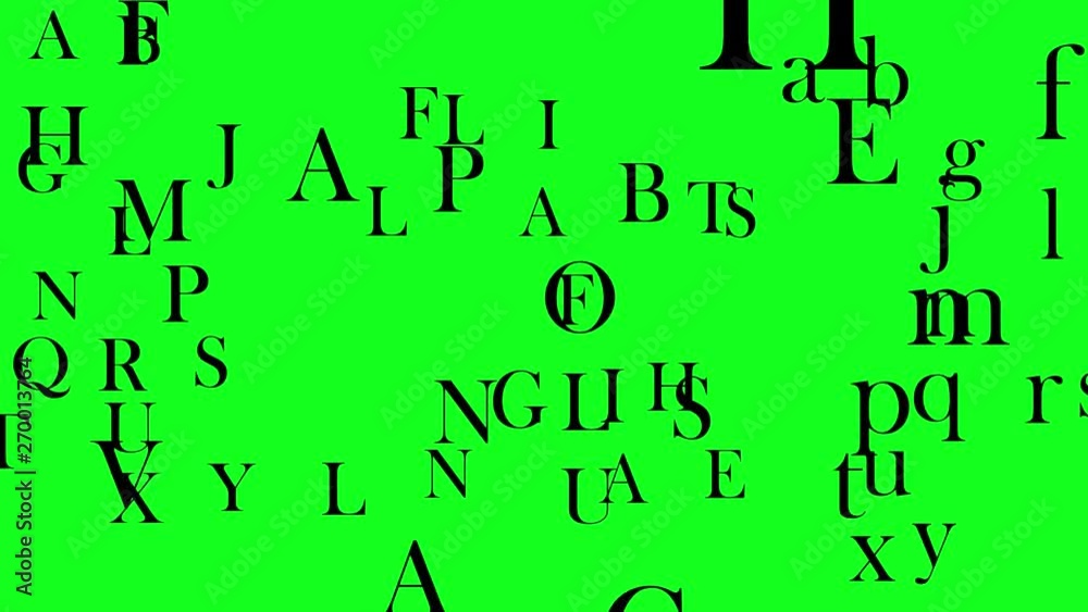 Flying letters or alphabets of English language on green background ...